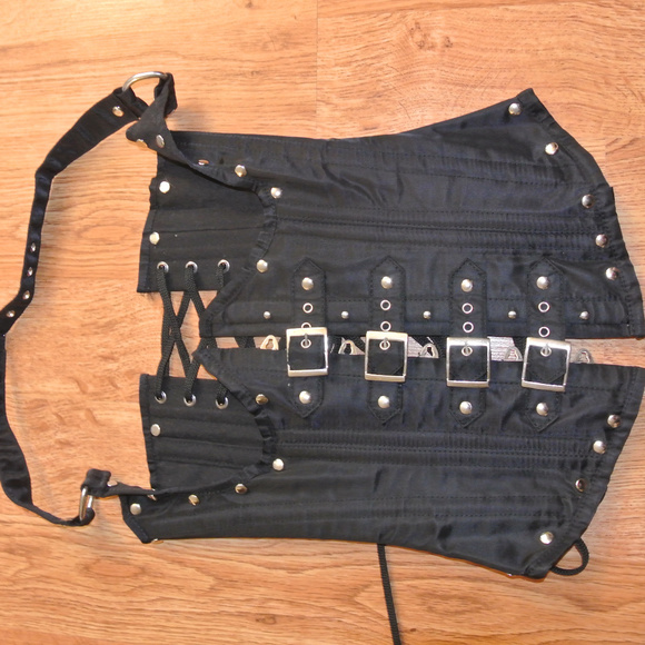 Under Bust Corset Leather Black Cupless Gothic